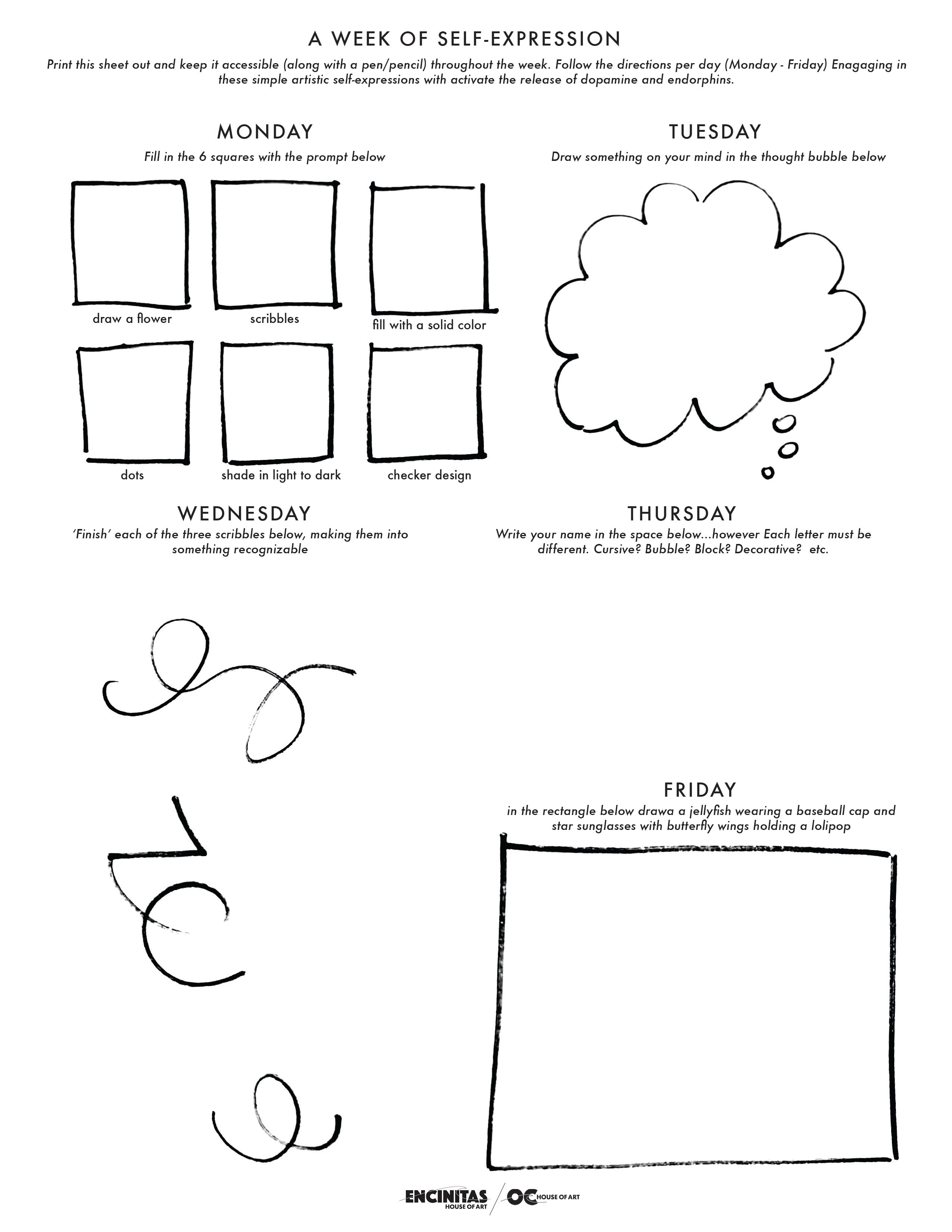 Sparkle or Die Week Worksheet - Self Expressive Art – Encinitas House ...