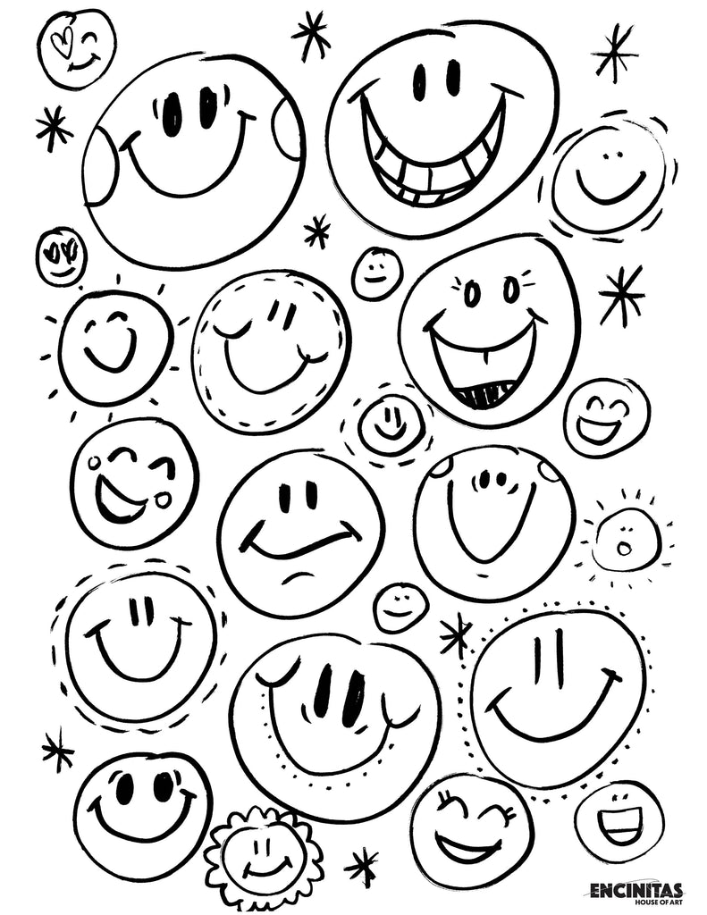 Smiley Faces Coloring Page – Encinitas House of Art