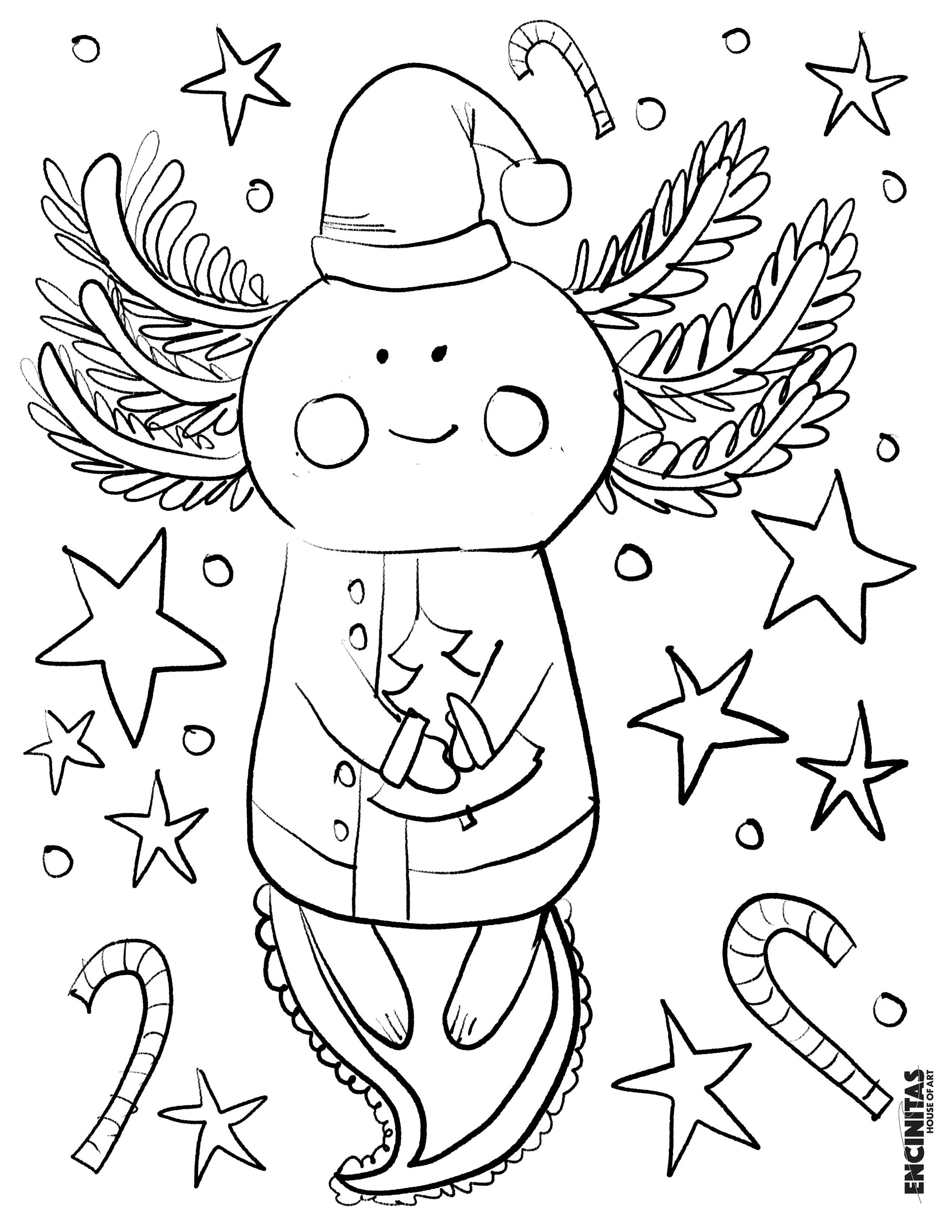Axolotl Santa Coloring Page – Encinitas House of Art