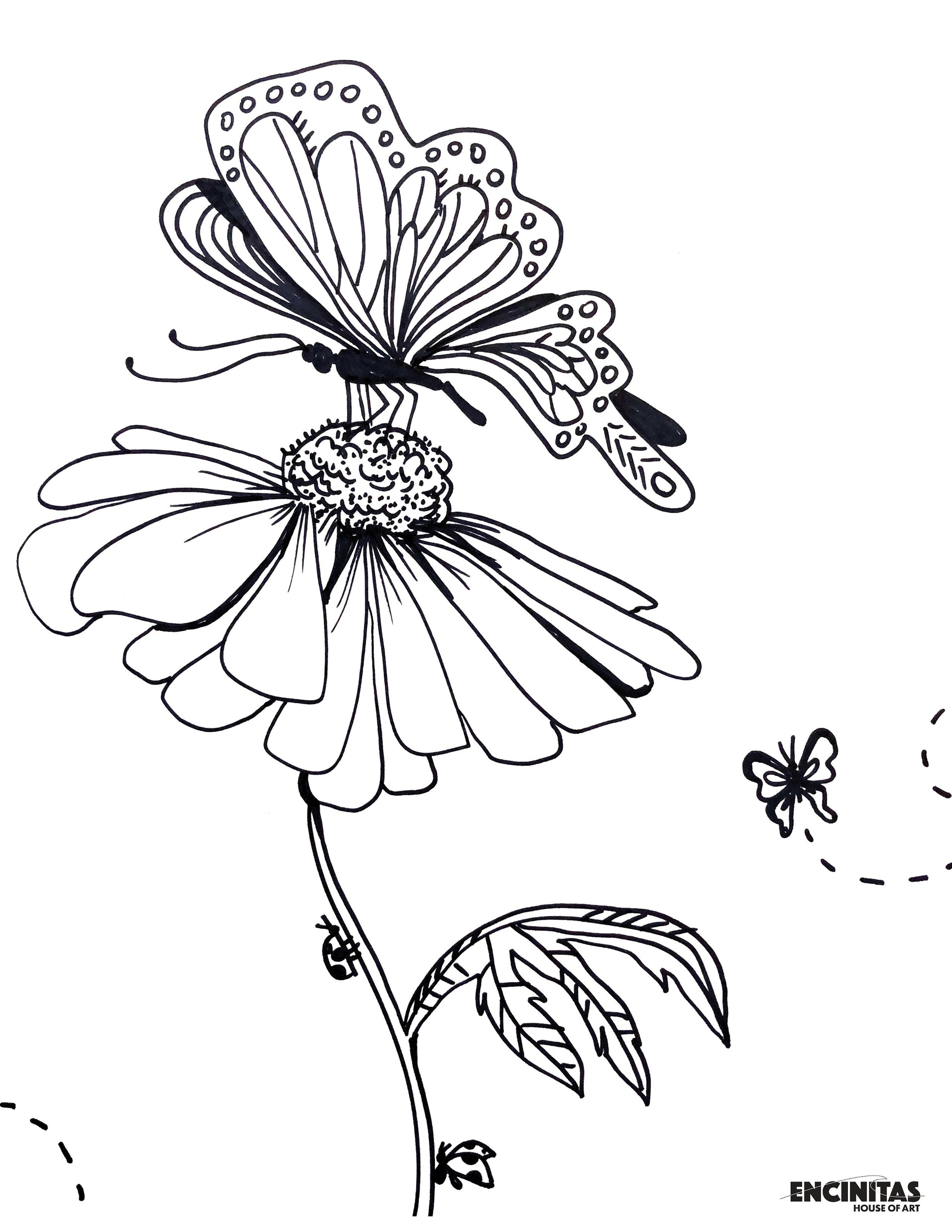 flower with butterfly coloring pages